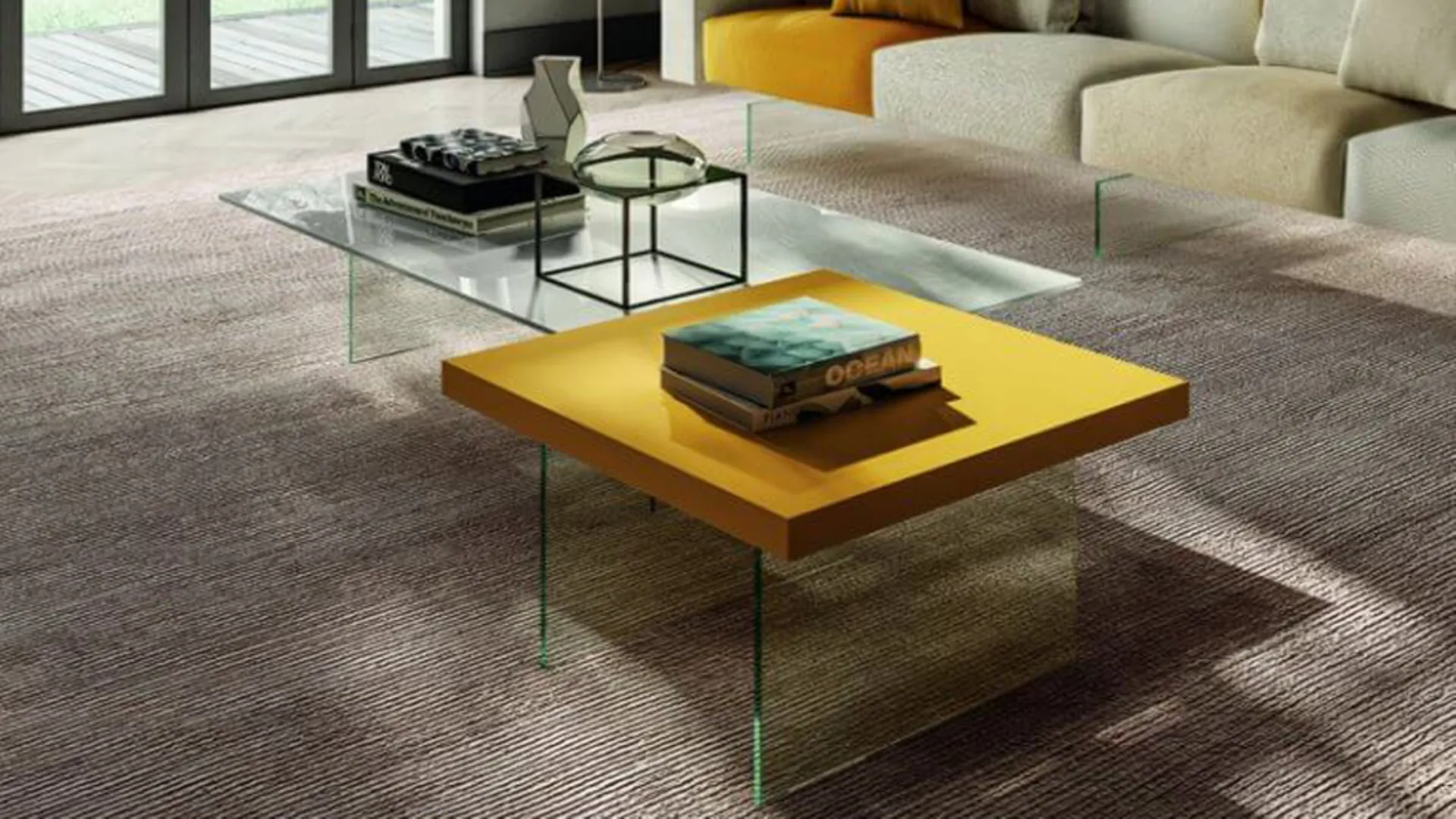 Lago square Air glass coffee table in glossy glass